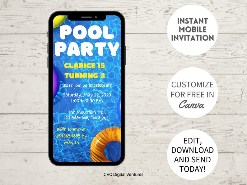 Editable Pool Party Text Invitation, Summer Evite Birthday iPhone ...