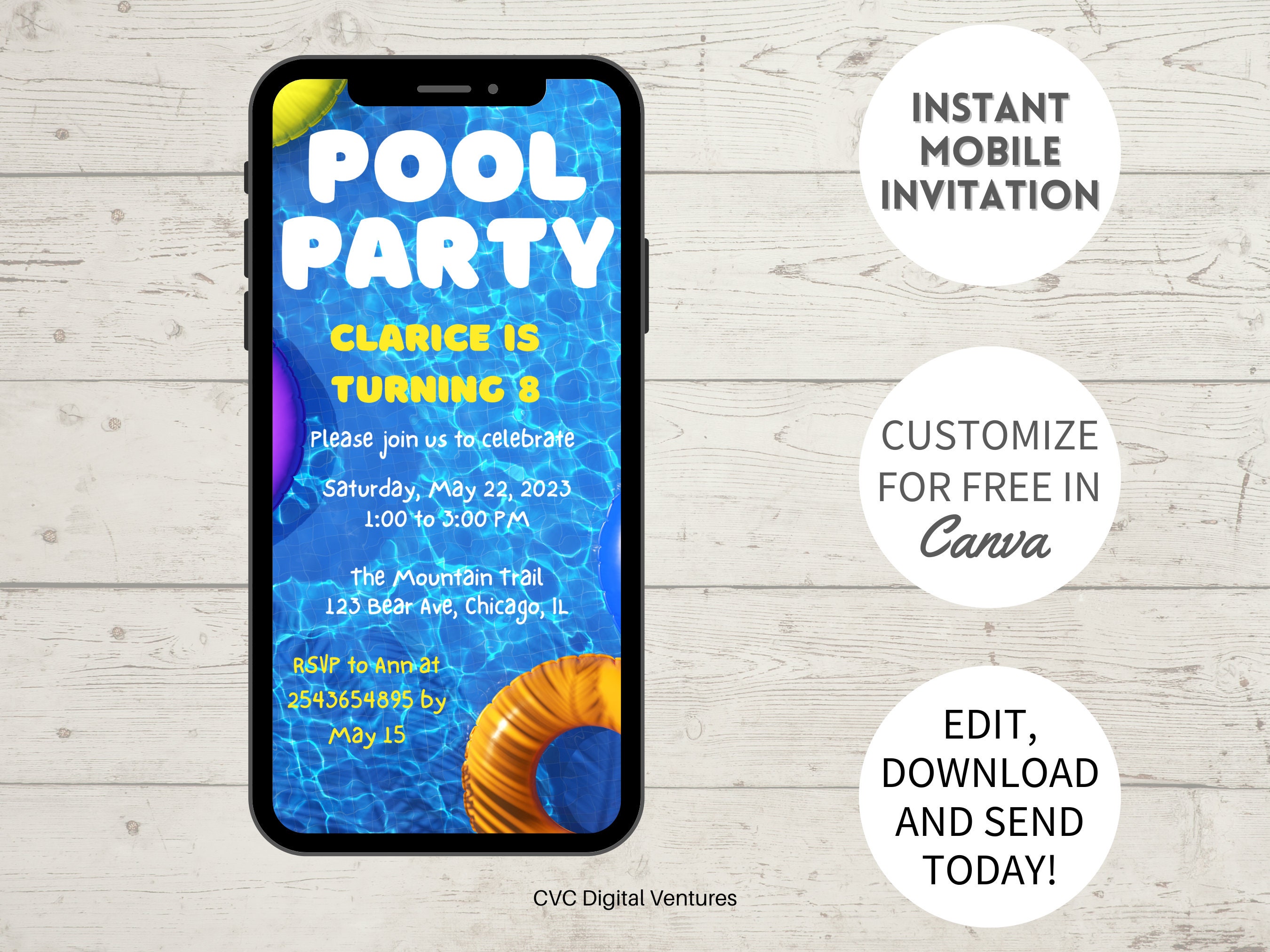 Editable Pool Party Text Invitation, Summer Evite Birthday iPhone ...