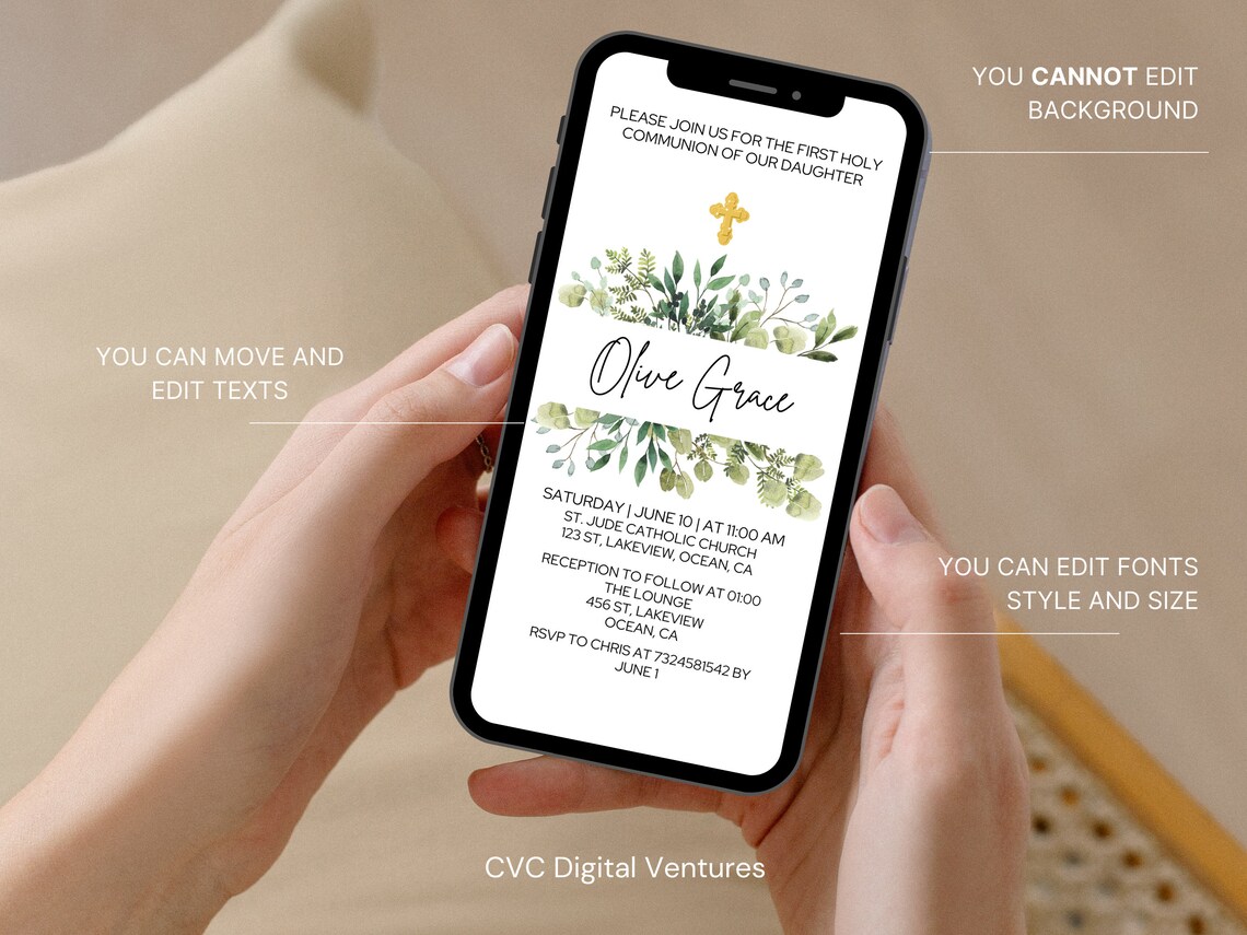 Invitation for First Holy Communion, First Holy Communion, Editable ...