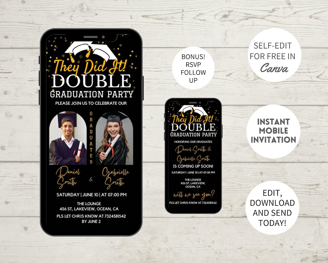 Twins Graduation Party Invitation: Photo Evite Template (digital ...