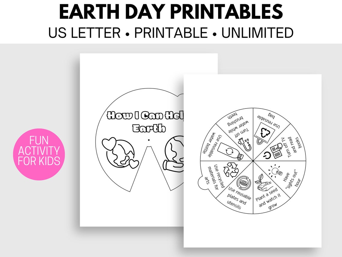 Earth Day Printables Preschool, Printable Spinner Wheel Activity, Earth ...