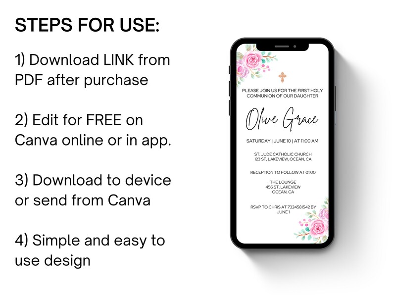 Invitation for First Holy Communion for Girls Pink First Holy - Etsy