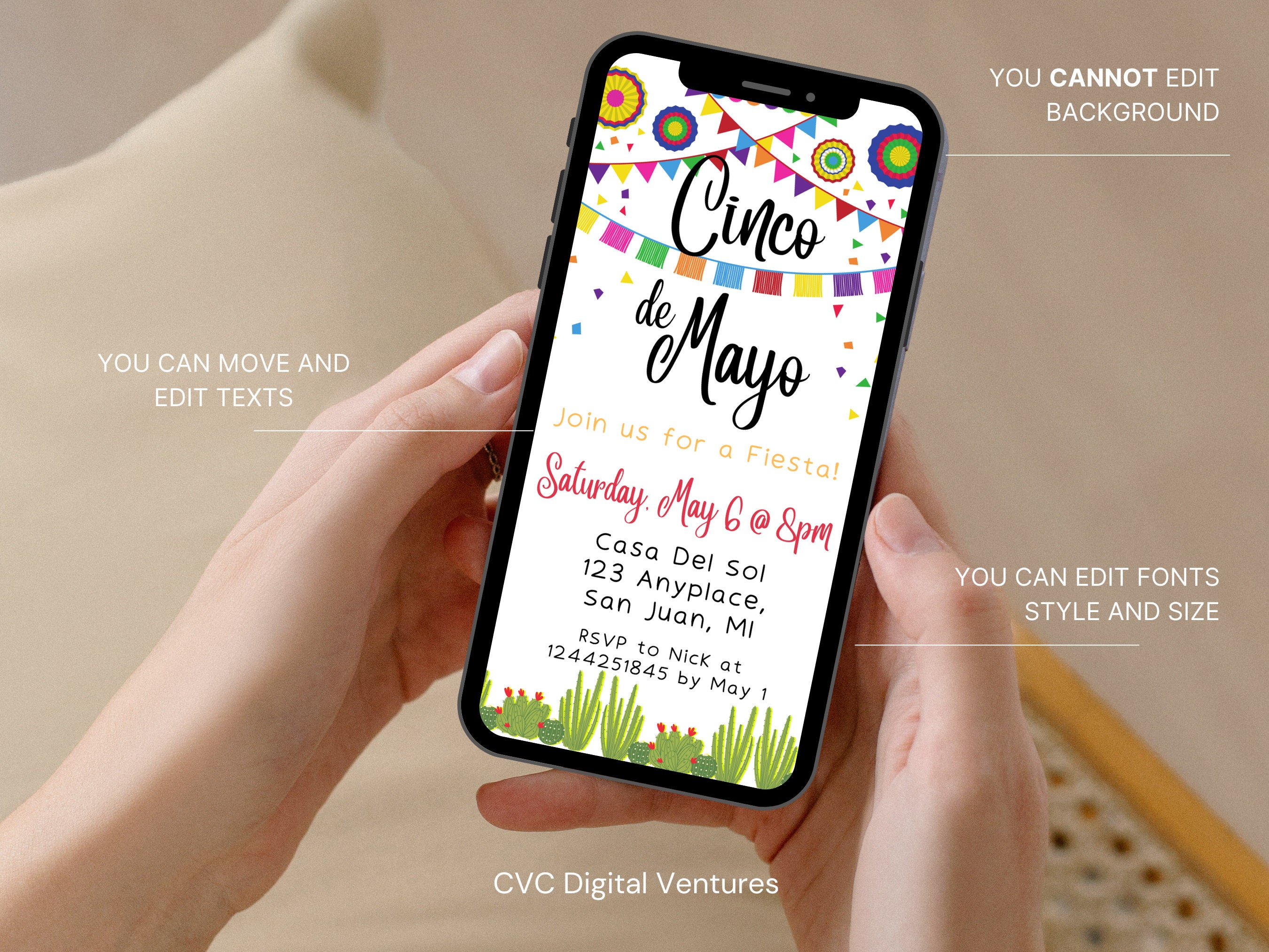 Editable Cinco De Mayo Party Invitation, Cinco De Mayo Invitations ...