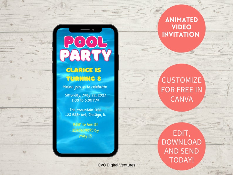 Animated Pool Party Birthday Invitation, Pool Birthday Evite Video ...