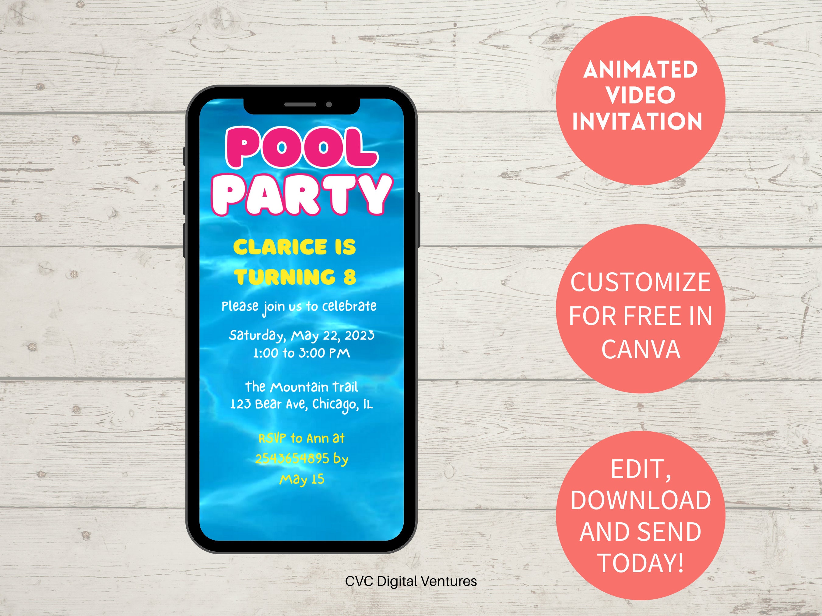 Animated Pool Party Birthday Invitation, Pool Birthday Evite Video ...