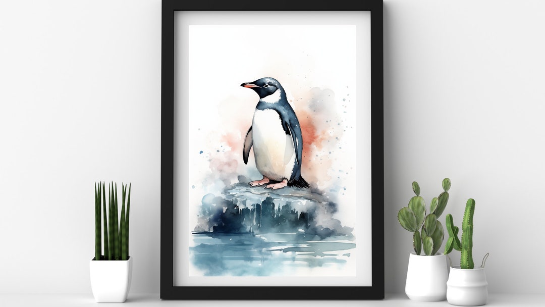 Elegant Emperor Penguin Watercolor Poster Majestic Antarctic Wildlife ...