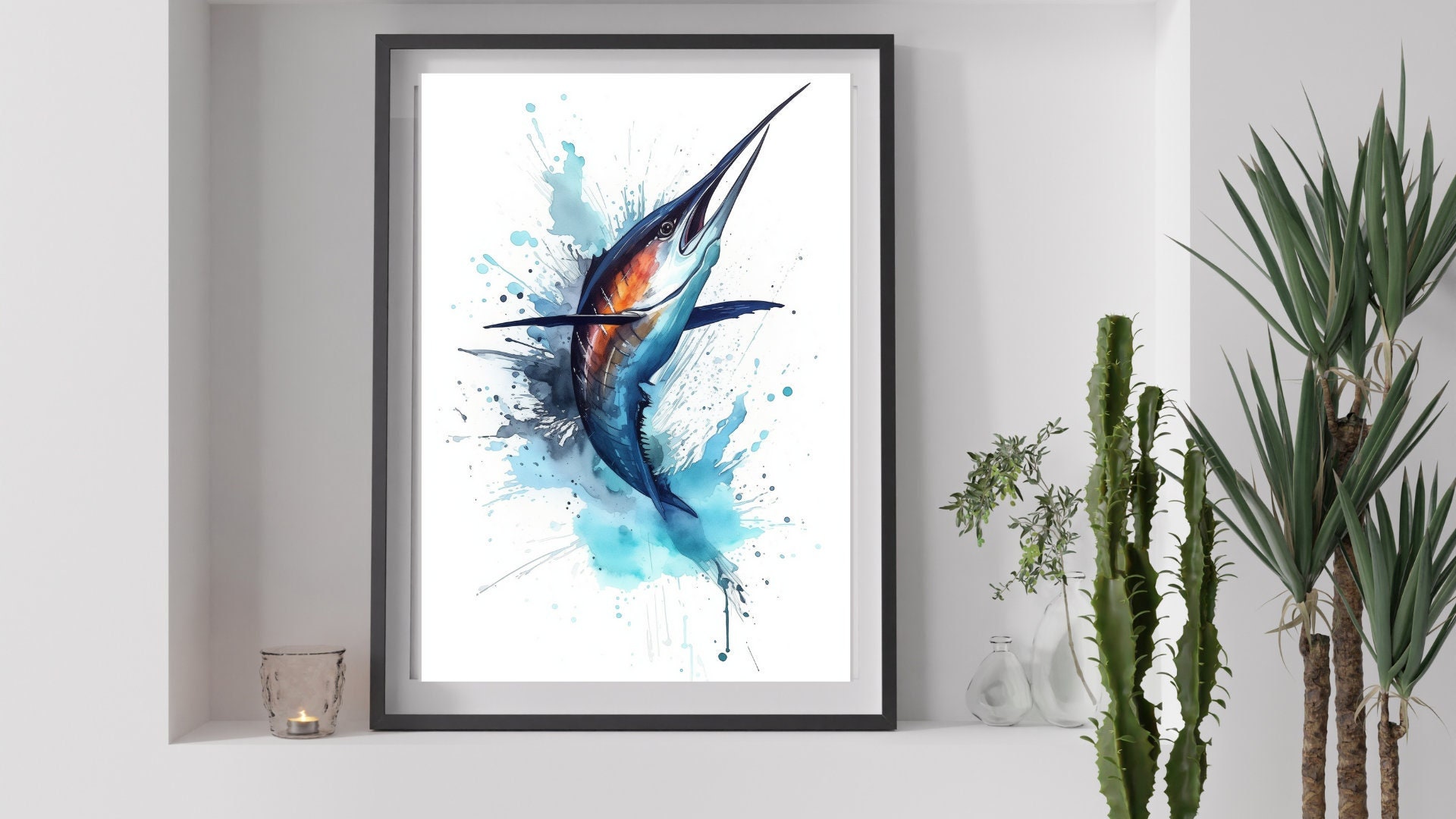 Dynamic Watercolor Marlin Poster Vibrant Oceanic Life Art Print ...