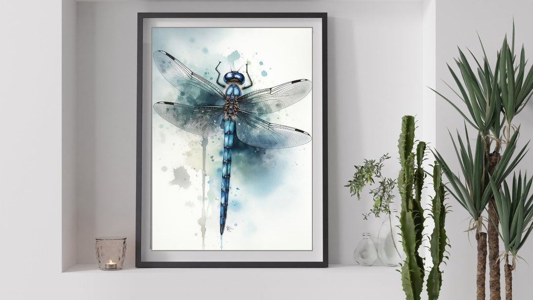 Enchanting Blue Dragonfly Watercolor Poster Tranquil Nature Art Print ...