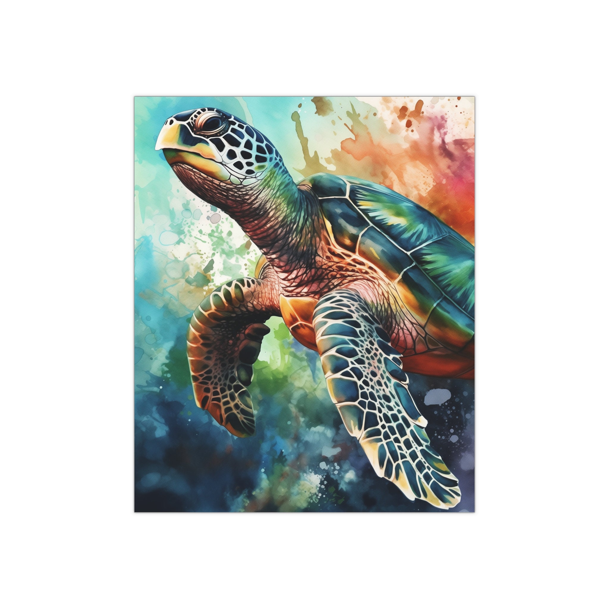 Serene Green Sea Turtle Poster Watercolor Ocean Life Art Print for Home ...