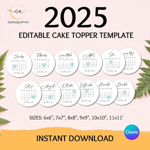Burn Away Cake Topper Calendar 2025 Template Custom Round Сake Topper ...