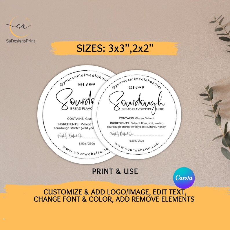Editable Cottage Food Label Template, Printable Round Sourdough Label ...