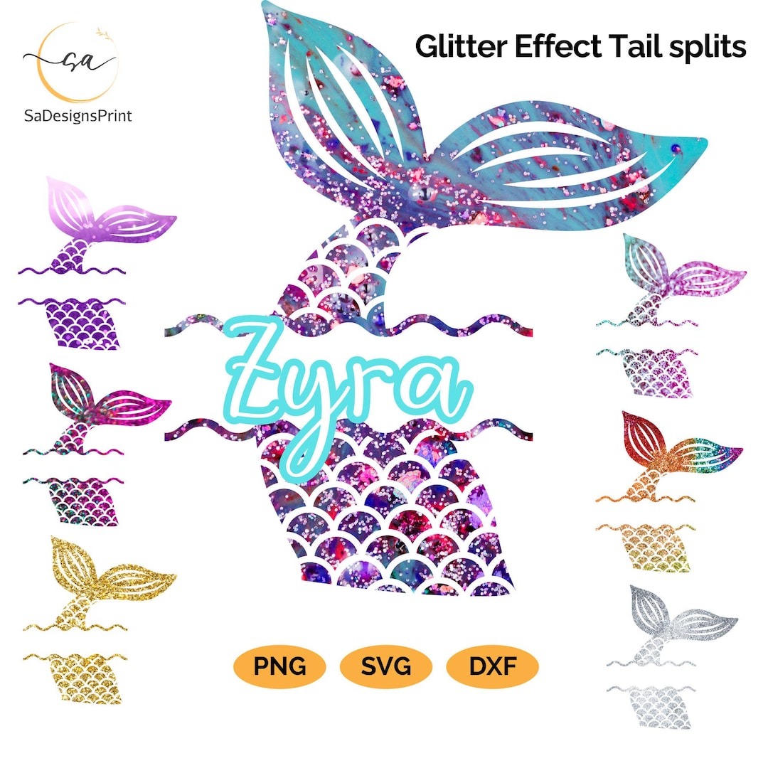 Mermaid Tail Split Monogram SVG Mermaid Glitter Tail Png Mermaid Scale ...