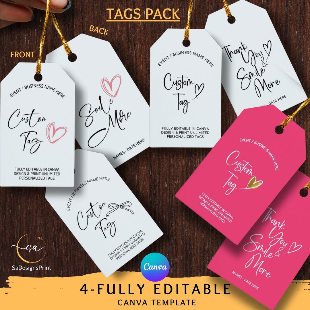Custom Tag Canva Template Bundle, Editable Hang Tags 2x3.5, Printable ...