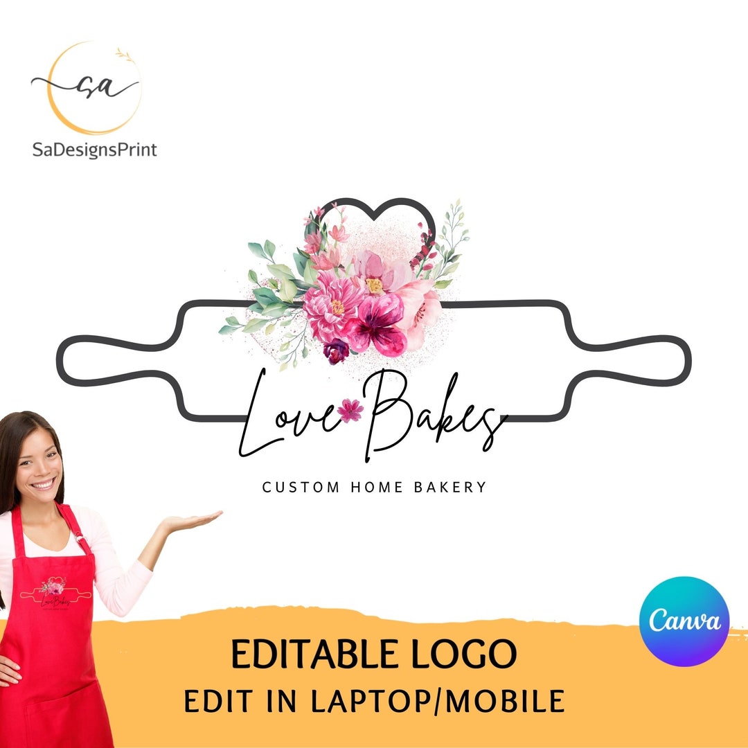 Editable Watercolor Baking Logo for Home Bakers DIY Bakery Logo for ...