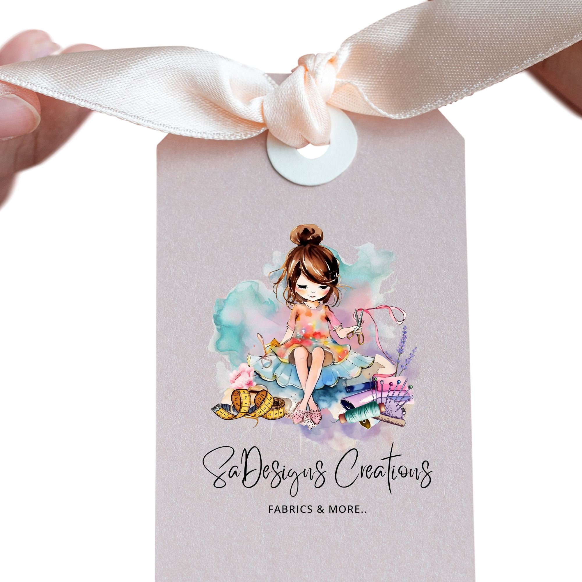 Editable Premade Sewing Logo Watercolor Girl Sewing Logo Tailoring Logo ...