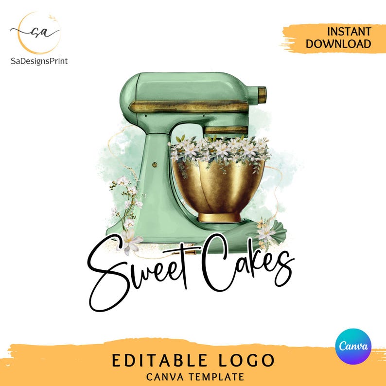 Editable Watercolor Baking Logo for Home Bakers DIY Bakery Business ...