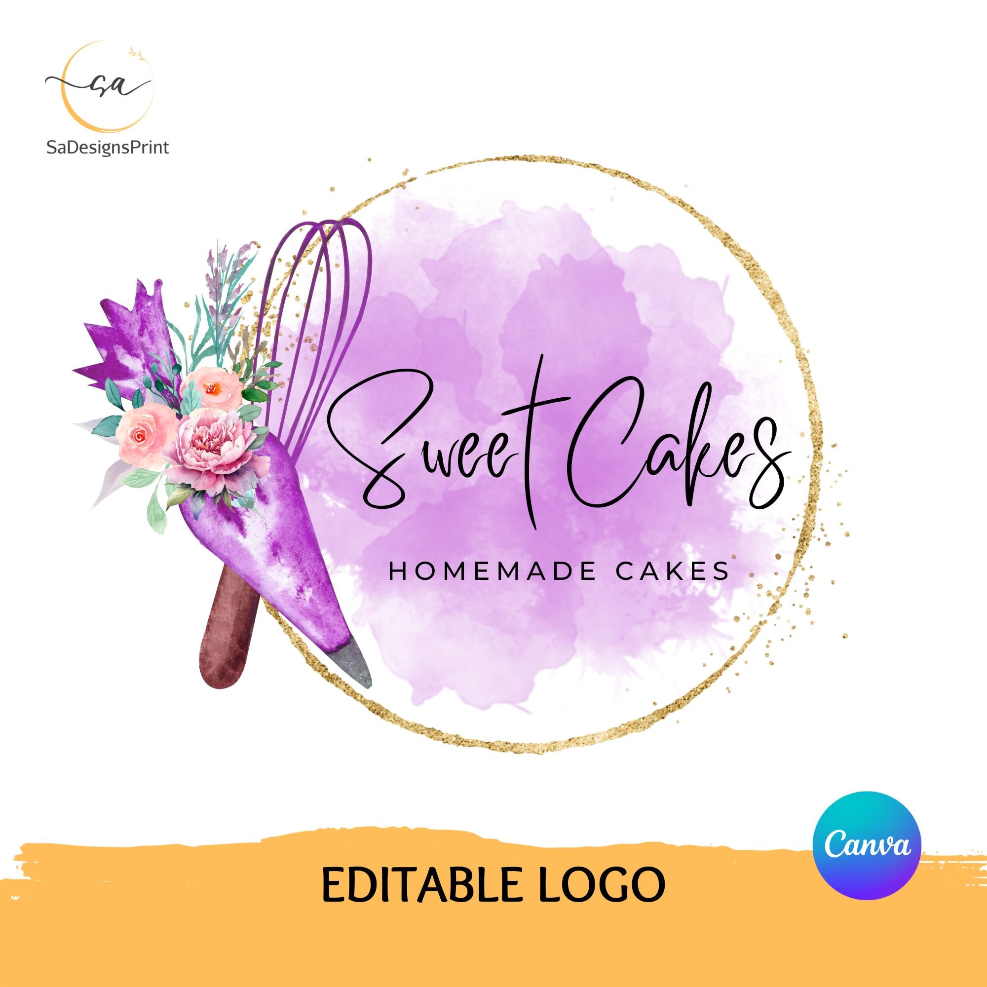 Editable Watercolor Baking Logo for Home Bakers DIY Bakery Logo for ...