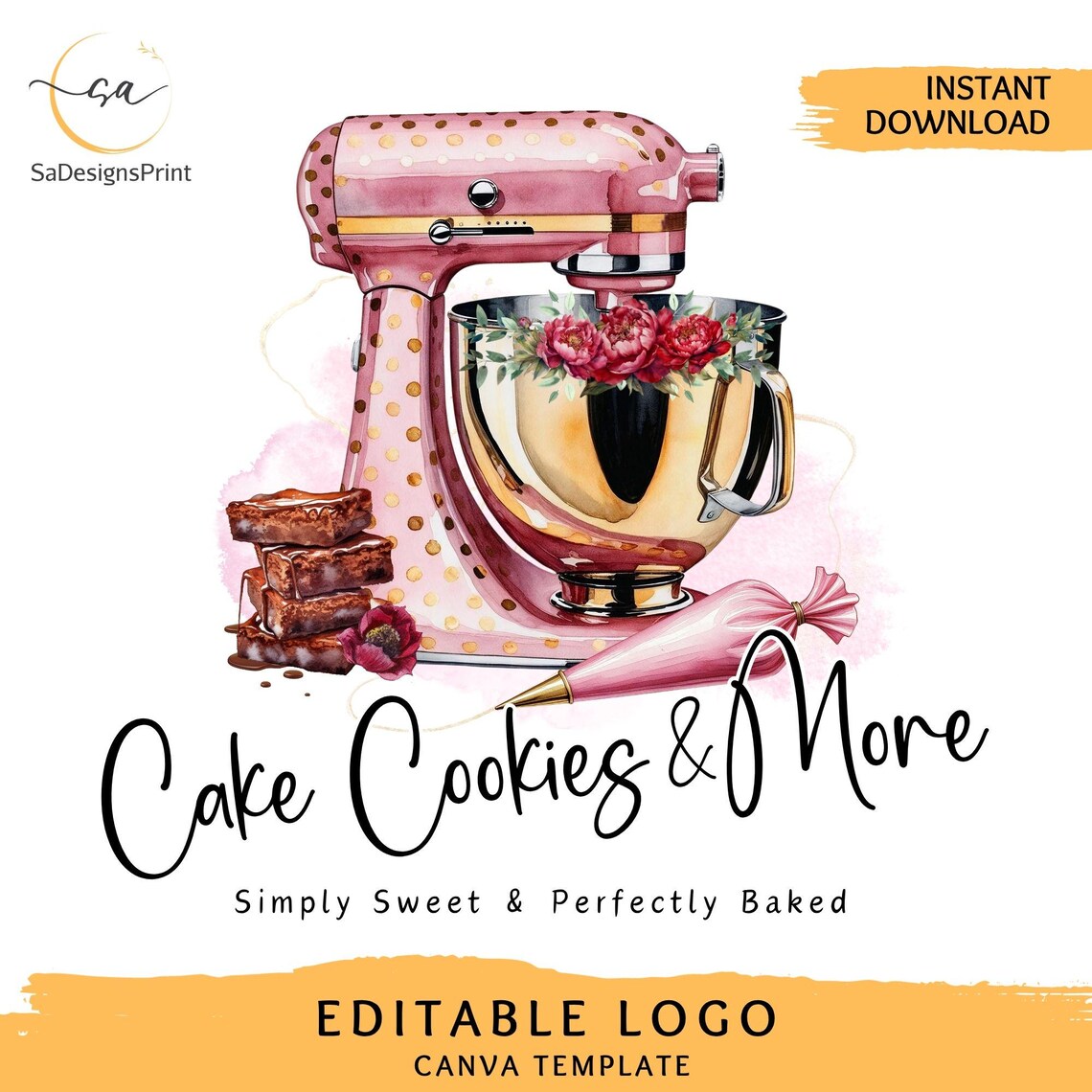 Editable Watercolor Baking Logo Home Bakers Unique Bakery Business Logo ...