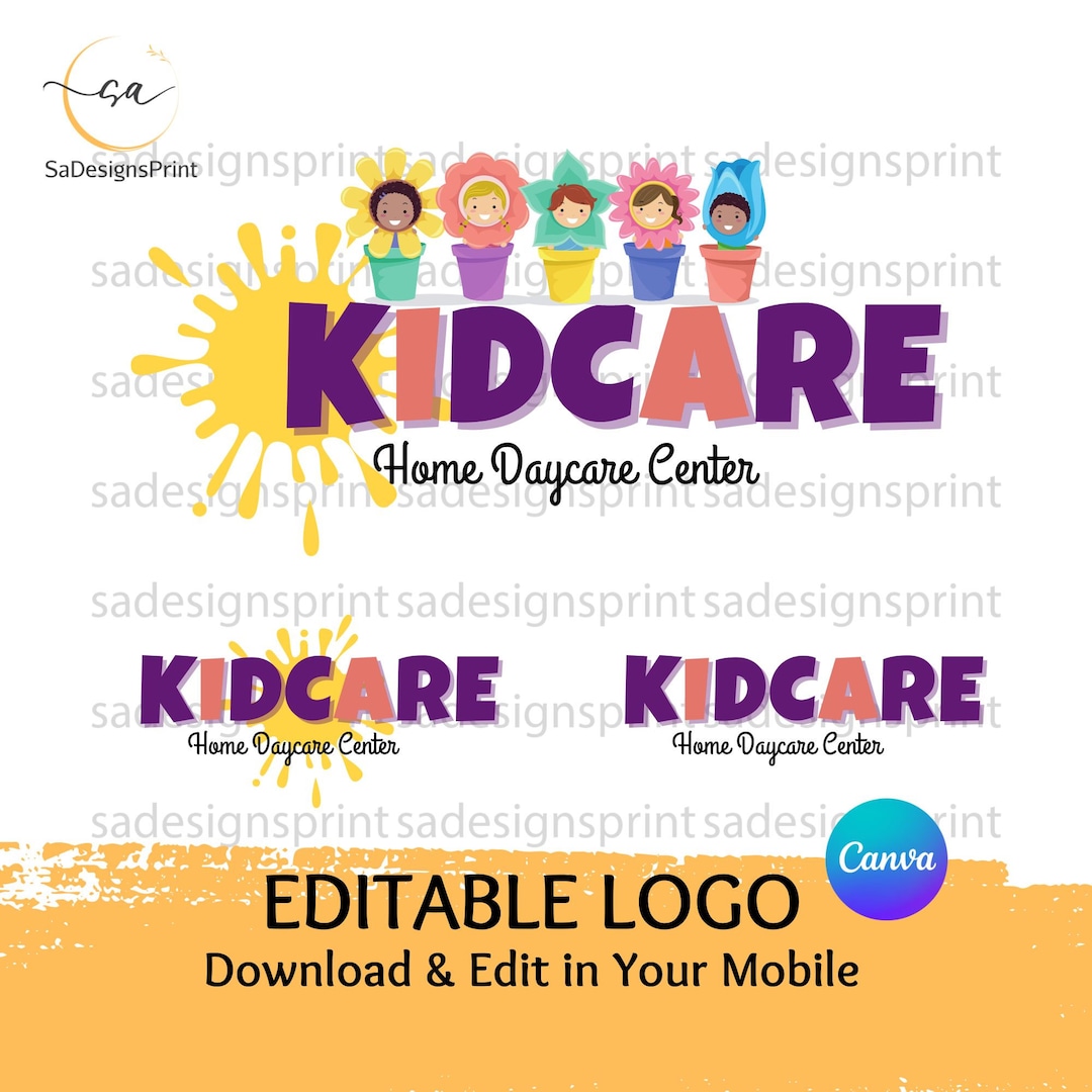 Editable Childcare Logo Kids Home Daycare Logo Preschool Logo With ...