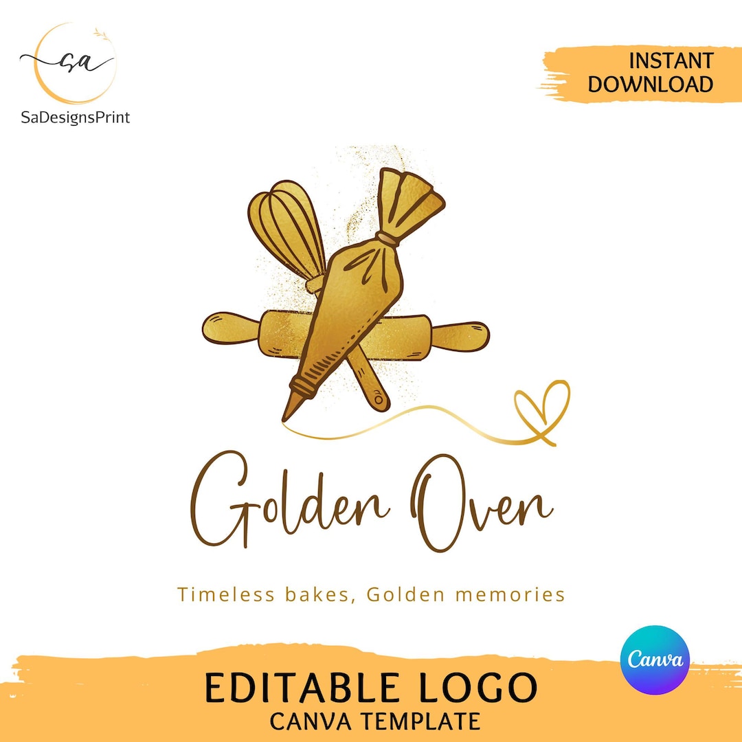 Editable Baking Logo Gold DIY Bakery Business Logo Gold Whisk Logo ...