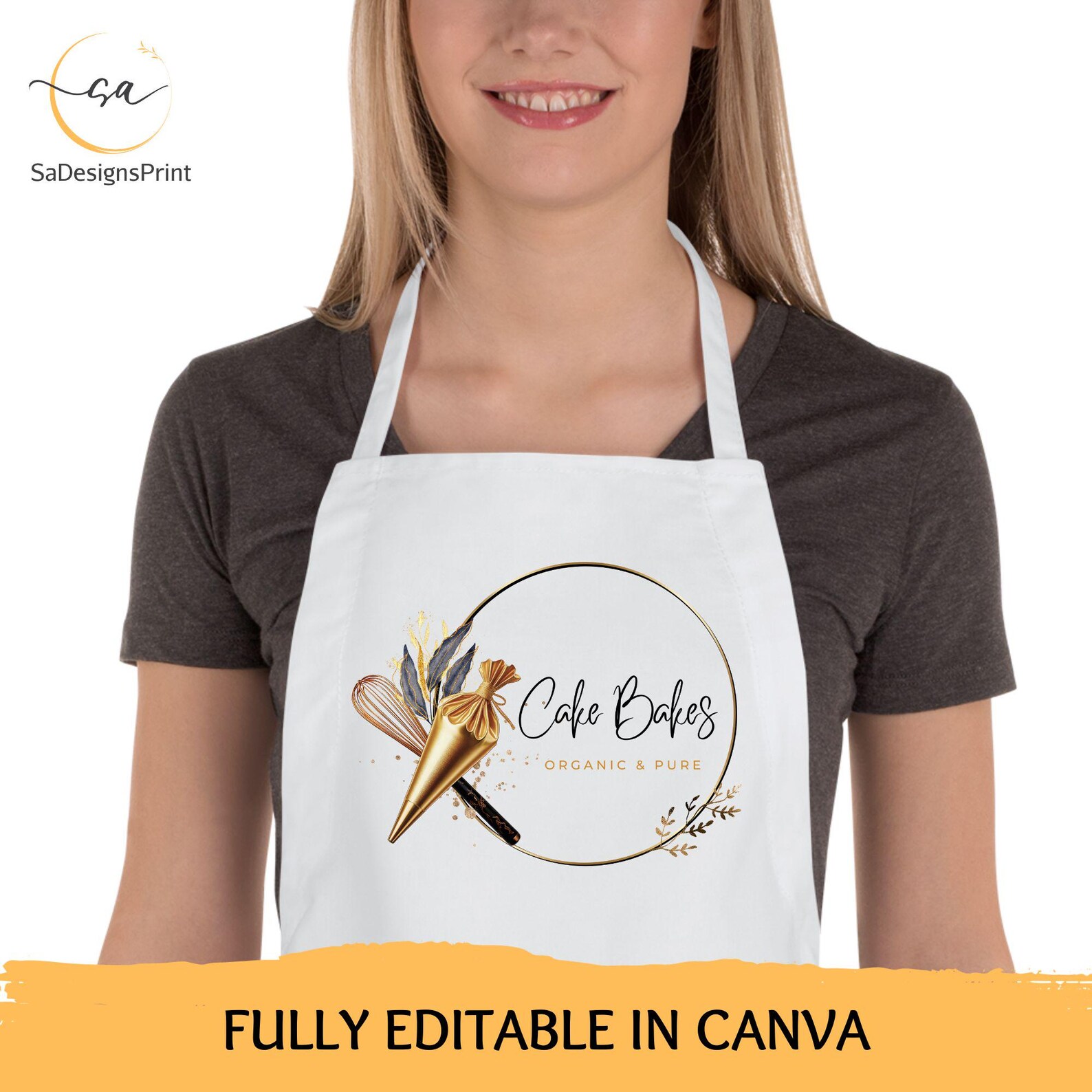 Gold Bakery Logo Editable Canva Logo Template Bakery Business Logo DIY ...