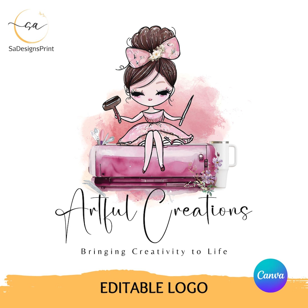 Editable Crafts Business Logo Watercolor Crafter Girl Logo Premade ...