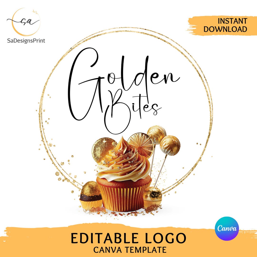 Editable Baking Logo Gold DIY Bakery Business Logo Gold Cupcake Logo ...
