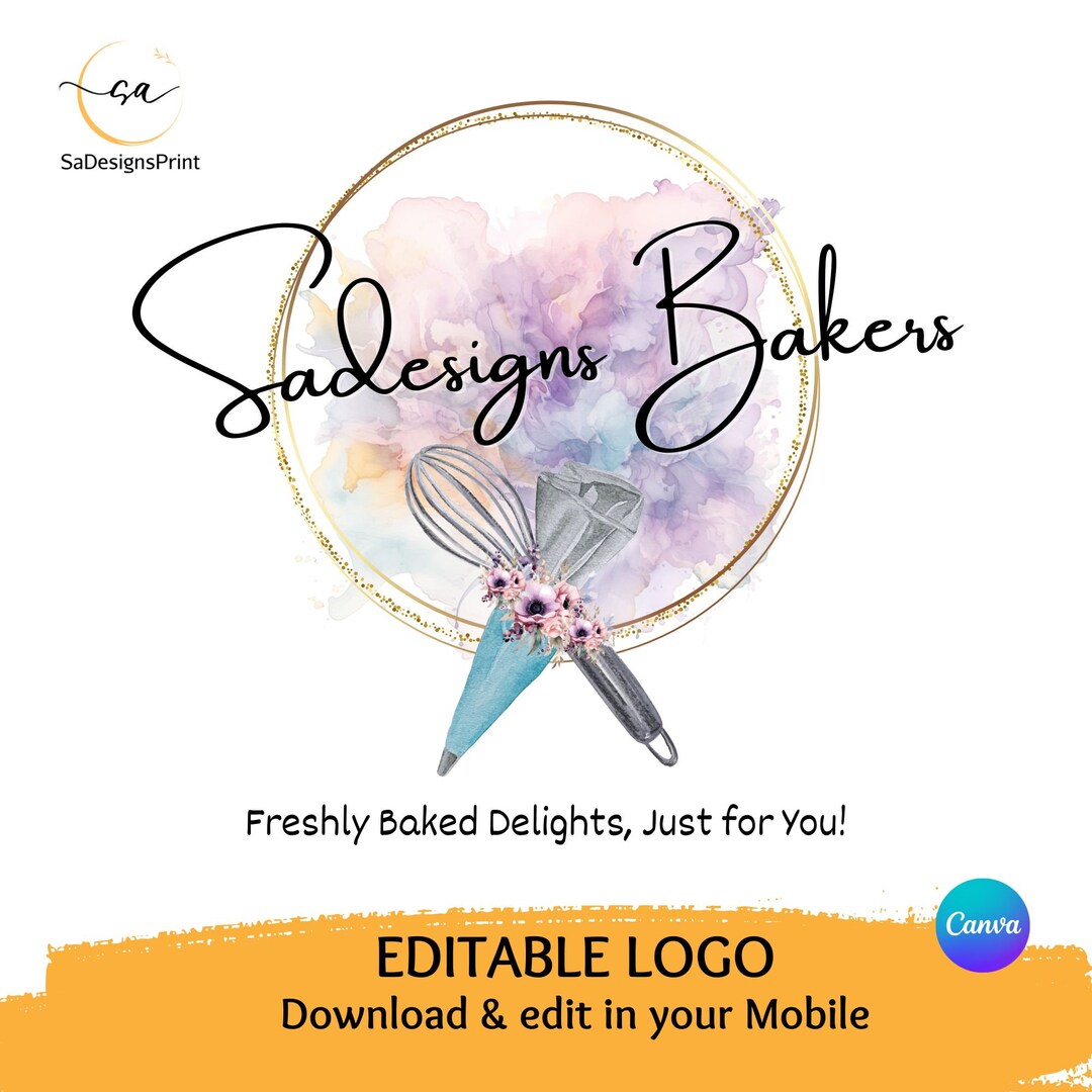 Editable Watercolor Baking Logo for Home Bakers DIY Bakery Logo for ...