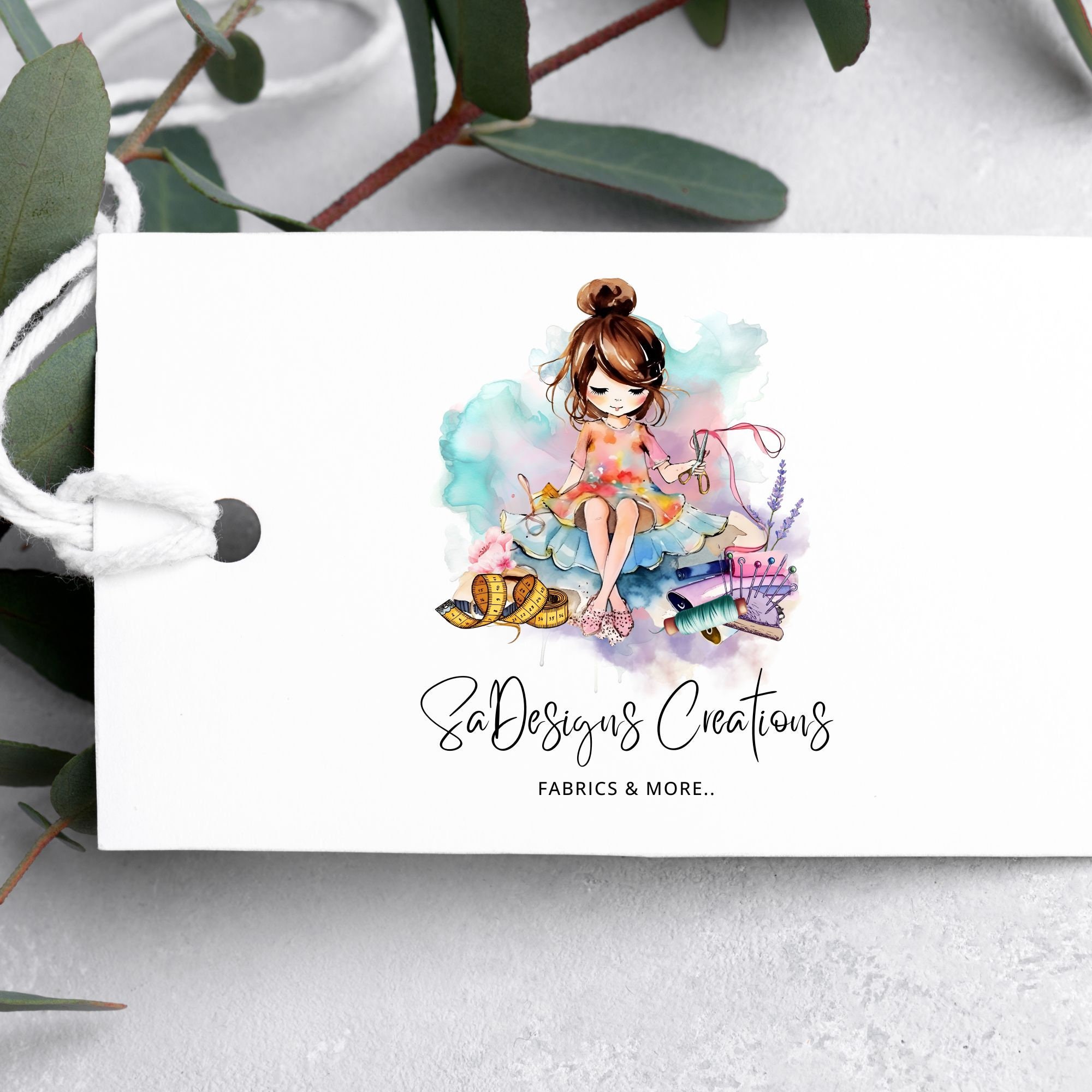 Editable Premade Sewing Logo Watercolor Girl Sewing Logo Tailoring Logo ...