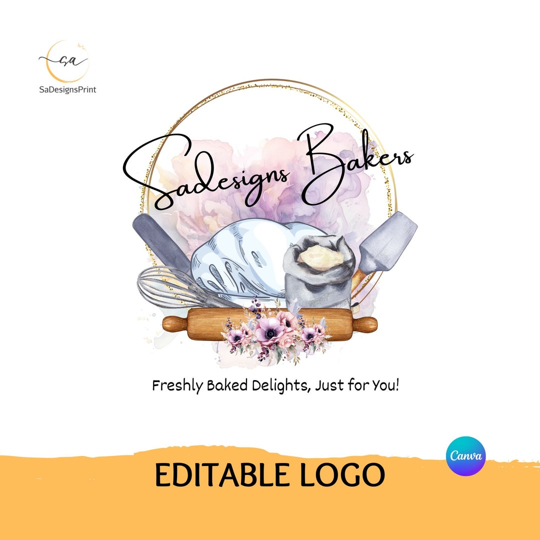 Editable Utensils Pastel Logo for Home Bakers DIY Bakery Logo for Cake ...