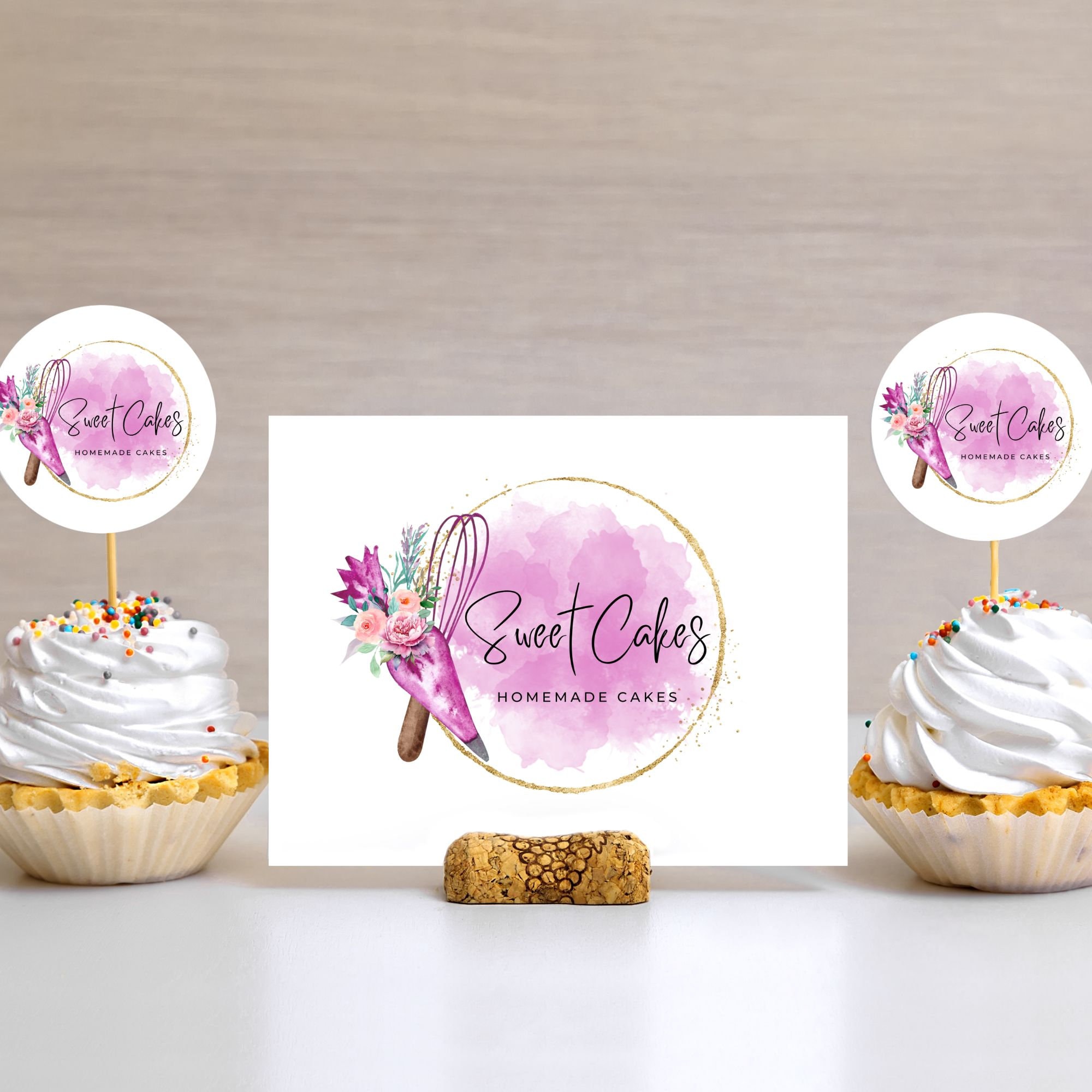 Editable Watercolor Baking Logo for Home Bakers DIY Bakery Logo for ...