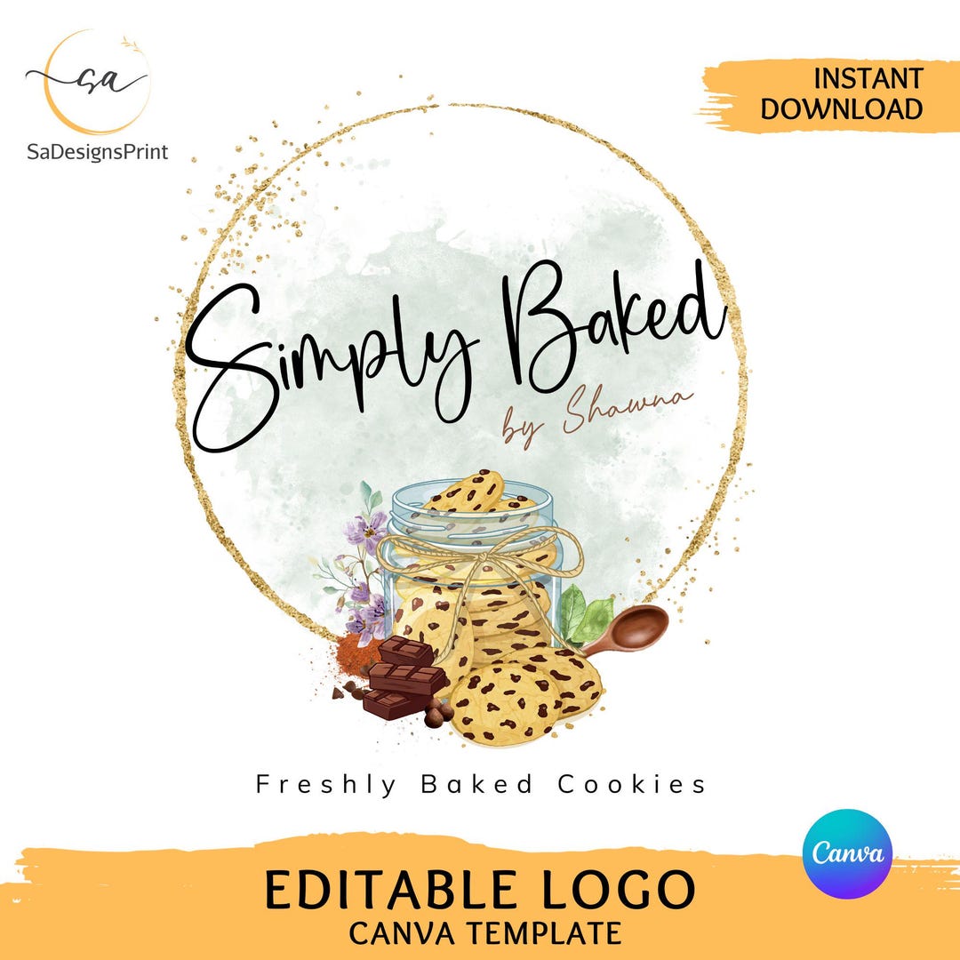 Editable Watercolor Baking Logo Cookie Logo DIY Bakery Business Logo ...