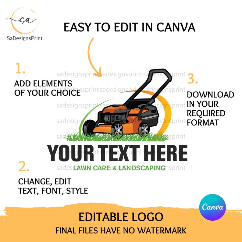 Editable Lawn Care Logo Gardener Landscaping Logo Lawn Mowing Logo ...