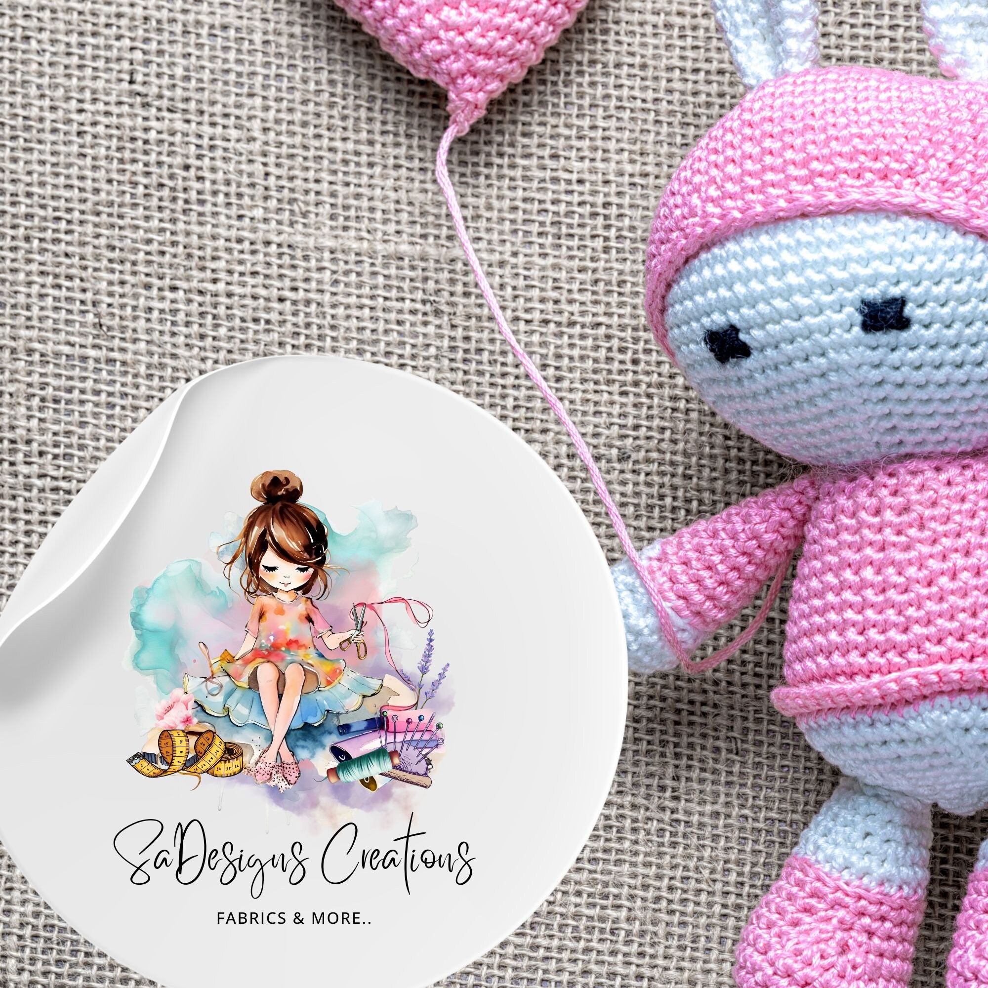 Editable Premade Sewing Logo Watercolor Girl Sewing Logo Tailoring Logo ...