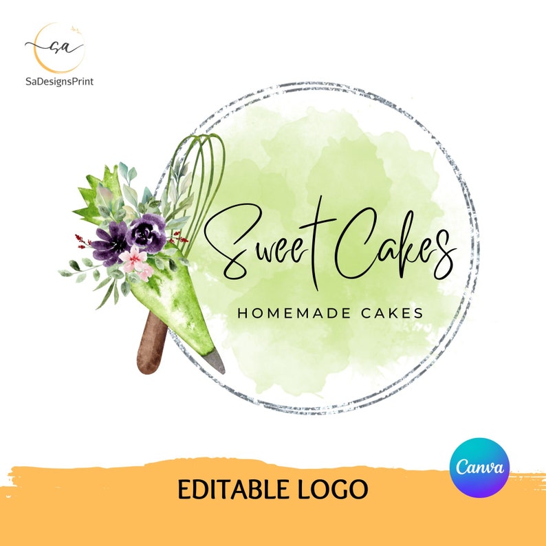 Editable Watercolor Baking Logo for Home Bakers DIY Bakery Logo for ...