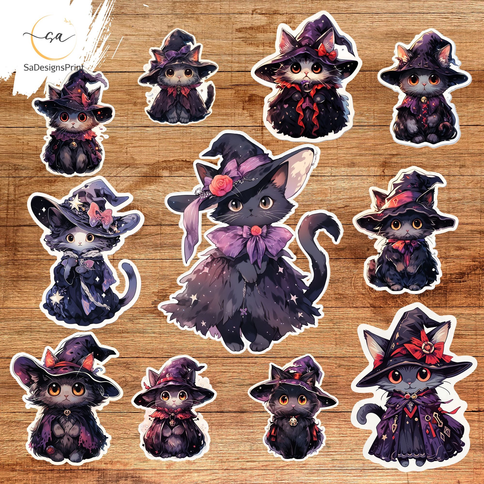 Halloween Cat Stickers Png Bundle Halloween Cat Clipart Watercolor ...