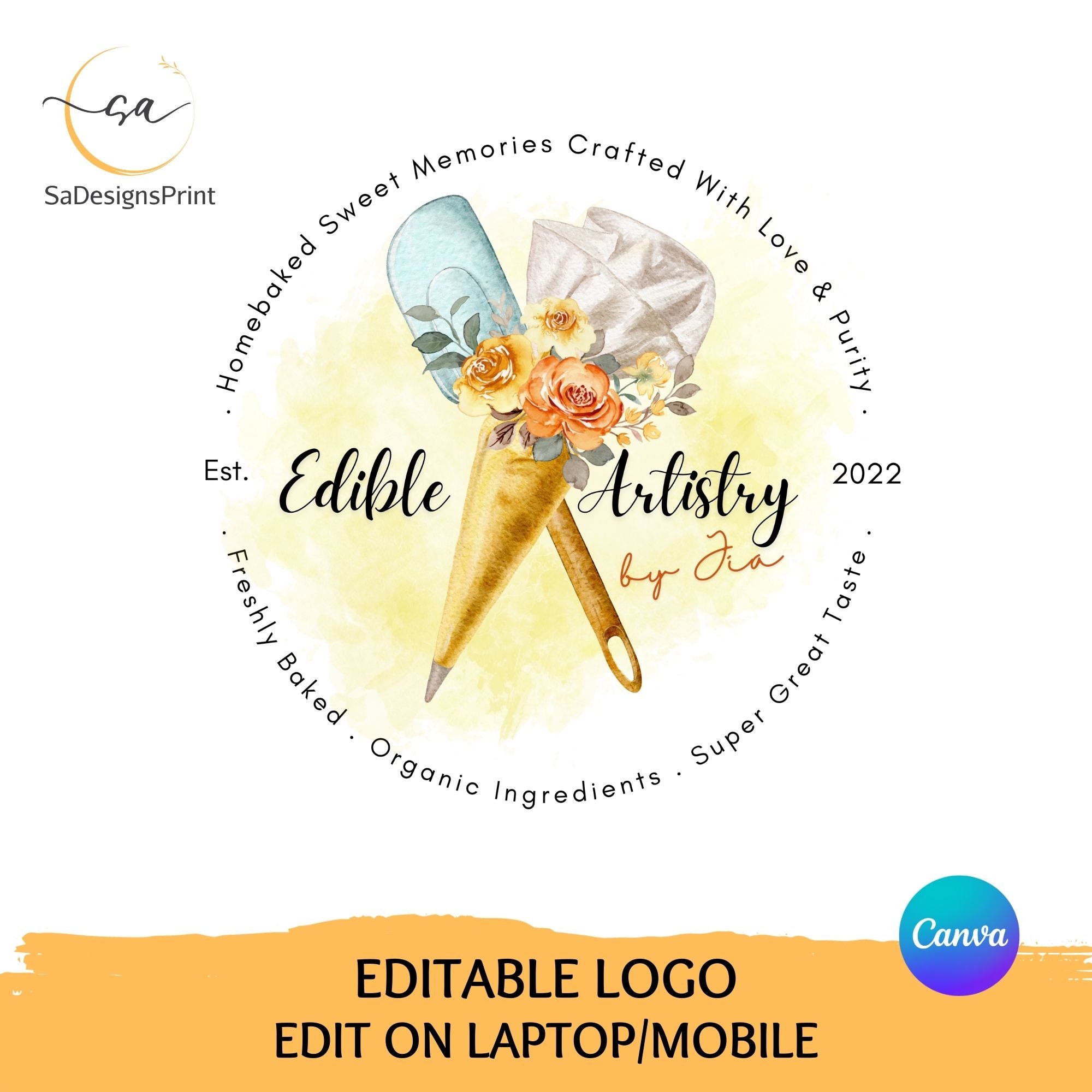 Editable Watercolor Baking Logo Bundle for Home Bakers DIY Bakery Logo ...