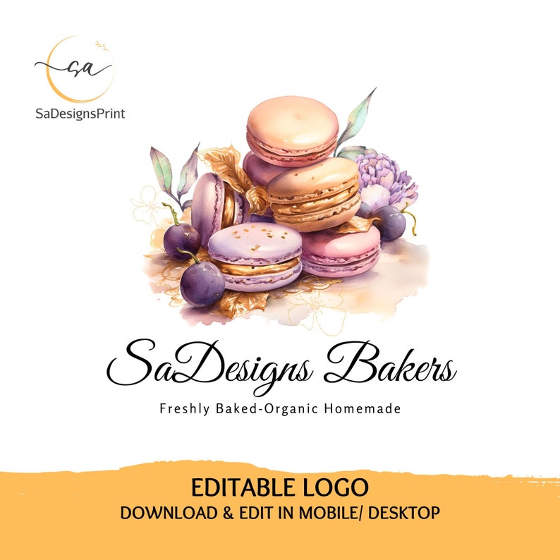Editable Watercolor Baking Logo for Home Bakers DIY Bakery Logo for ...