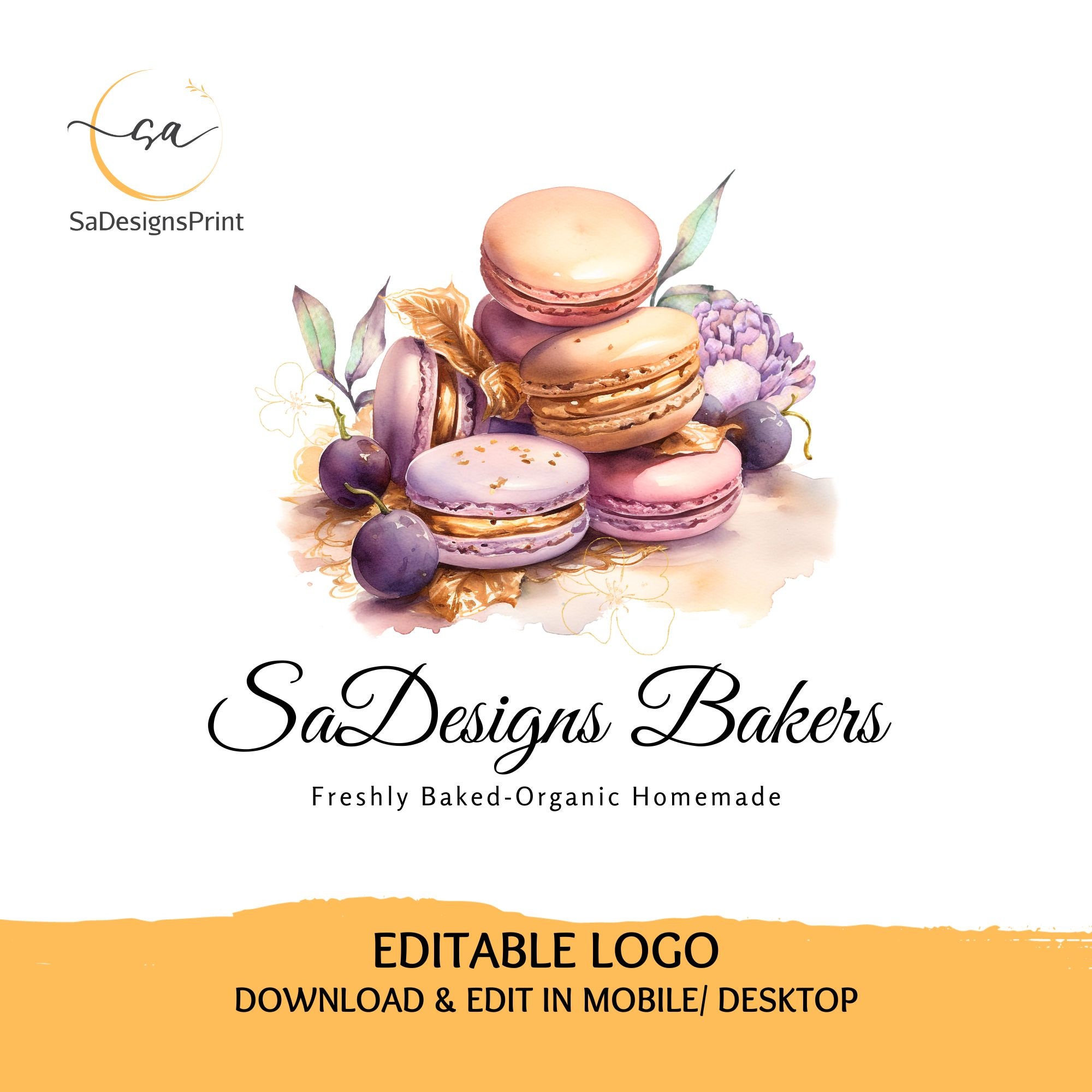 Editable Watercolor Baking Logo for Home Bakers DIY Bakery Logo for ...