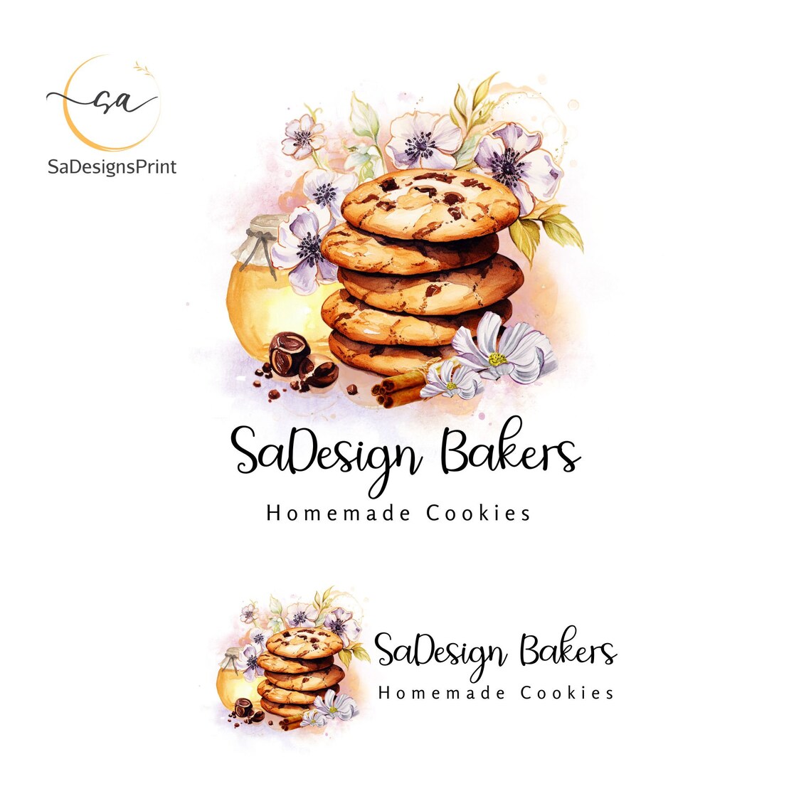 Editable Watercolor Cookie Baking Logo for Home Bakers DIY Baking Logo ...