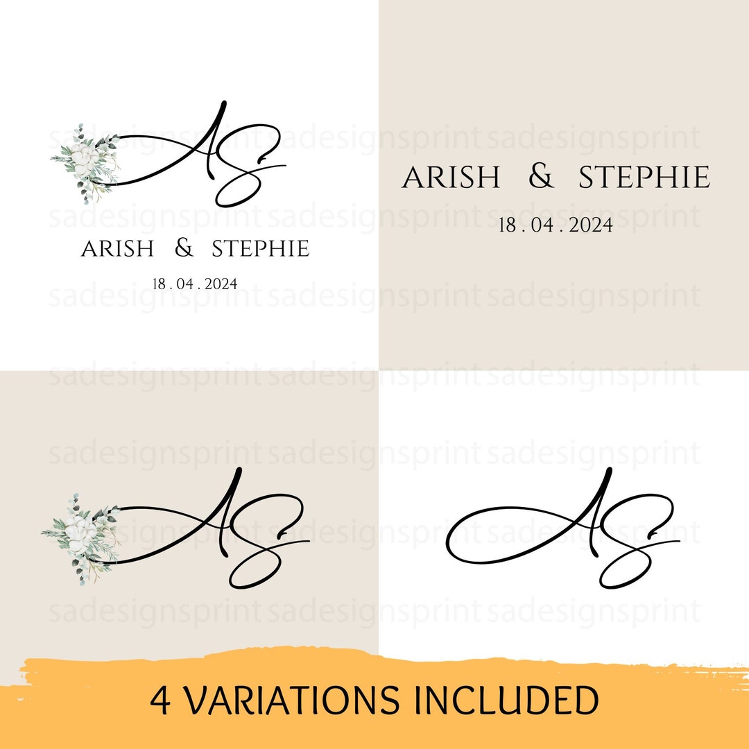 Custom Wedding Monogram Logo Couple Initials Logo Personalized Wedding ...