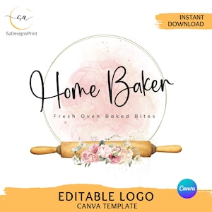 Editable Home Baker Logo DIY Home Bakery Business Logo Rolling Pin Logo ...