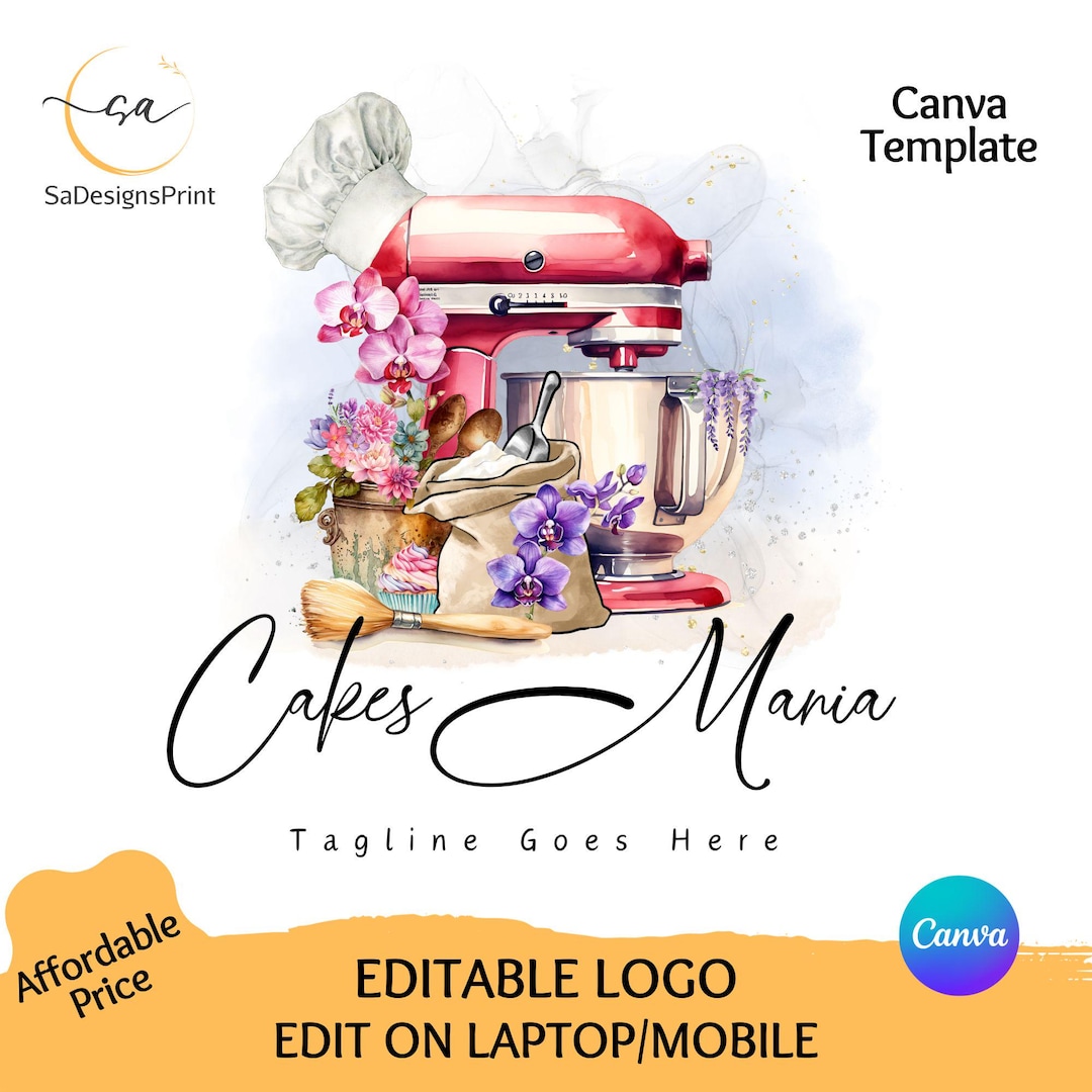 Editable Watercolor Bakery Logo Design for Home Bakers Bakery Business ...