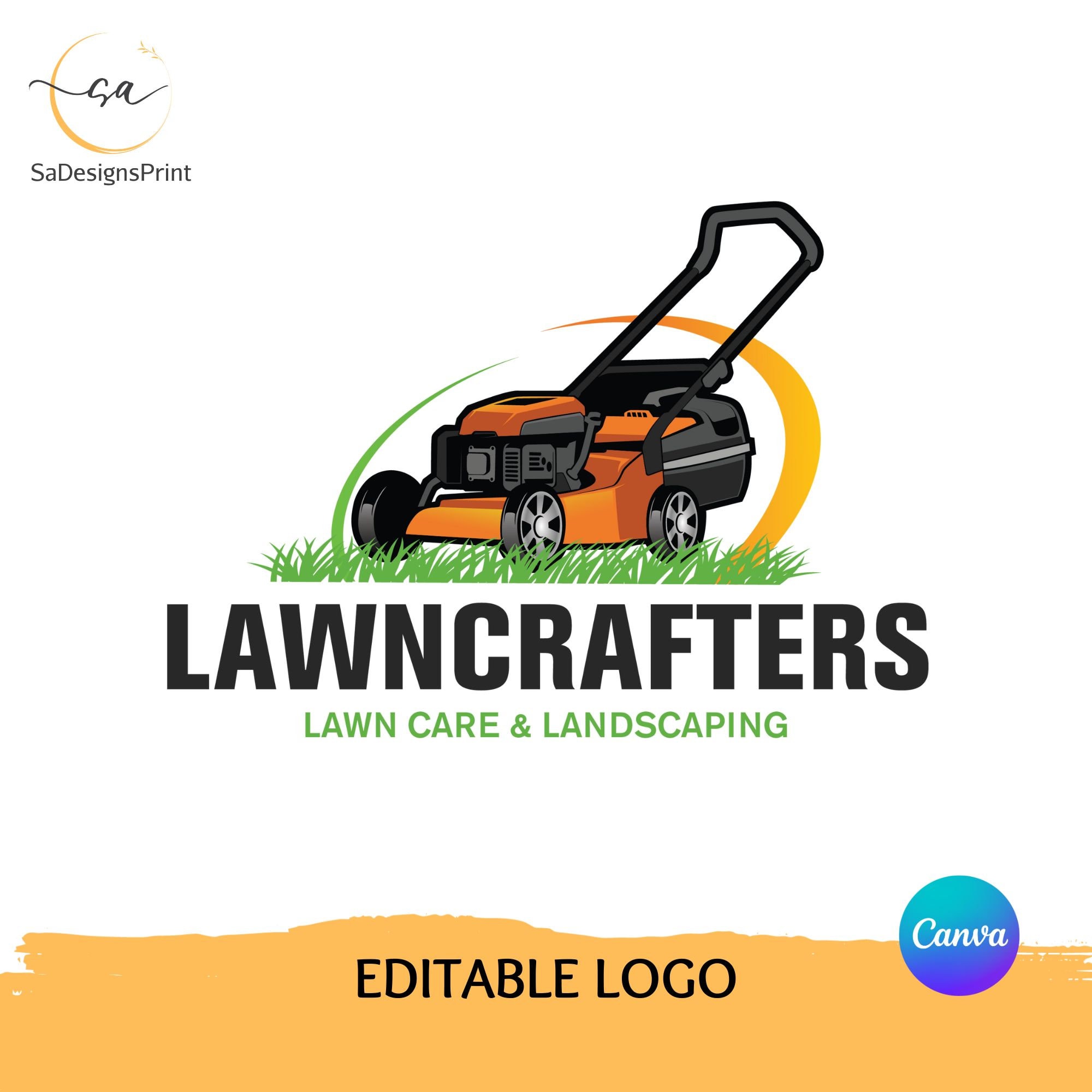 Editable Lawn Care Logo Gardener Landscaping Logo Lawn Mowing Logo ...