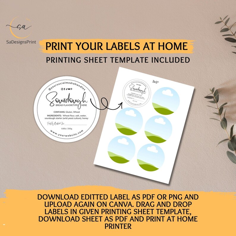 Editable Cottage Food Label Template, Printable Round Sourdough Label ...