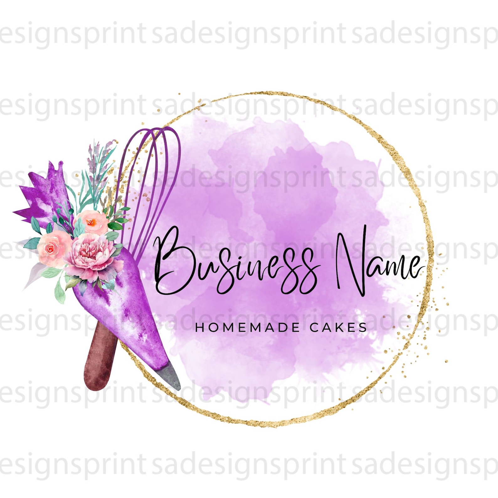Editable Watercolor Baking Logo for Home Bakers DIY Bakery Logo for ...