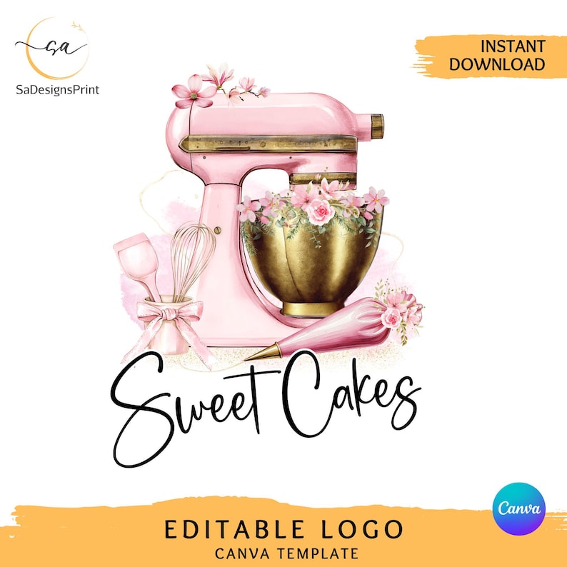 Editable Watercolor Baking Logo for Home Bakers DIY Bakery Business ...
