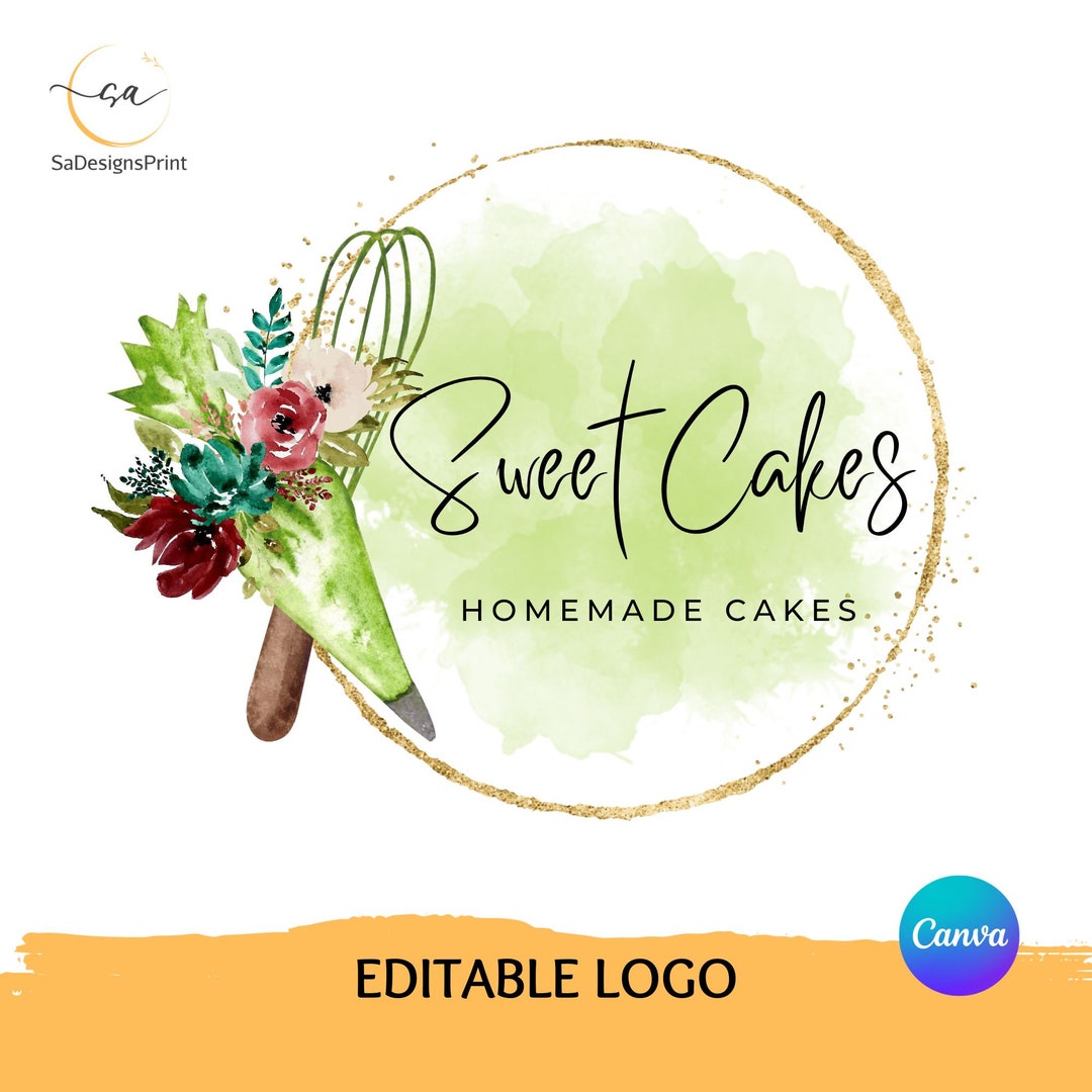 Editable Watercolor Baking Logo for Home Bakers DIY Bakery Logo for ...