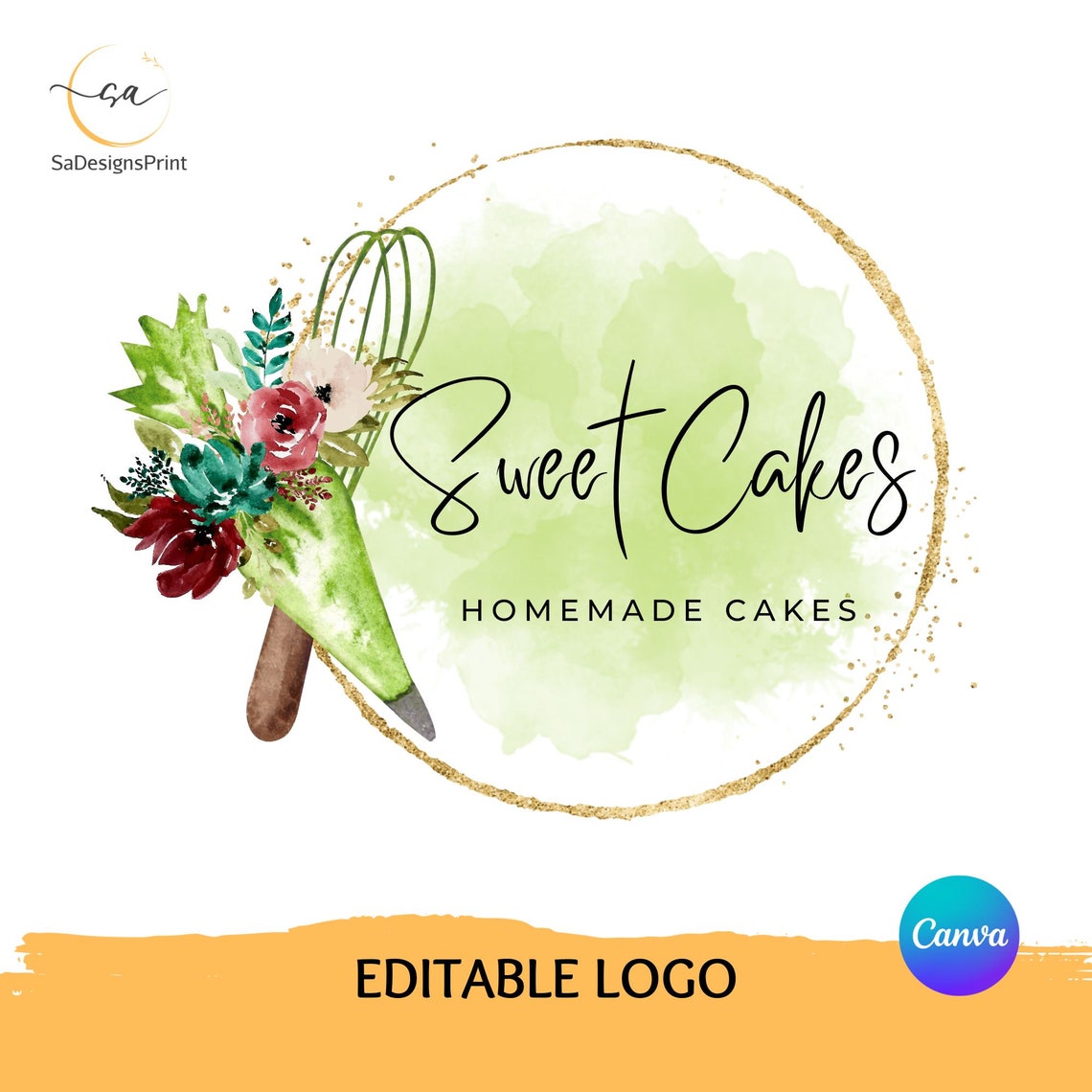 Editable Watercolor Baking Logo for Home Bakers DIY Bakery Logo for ...