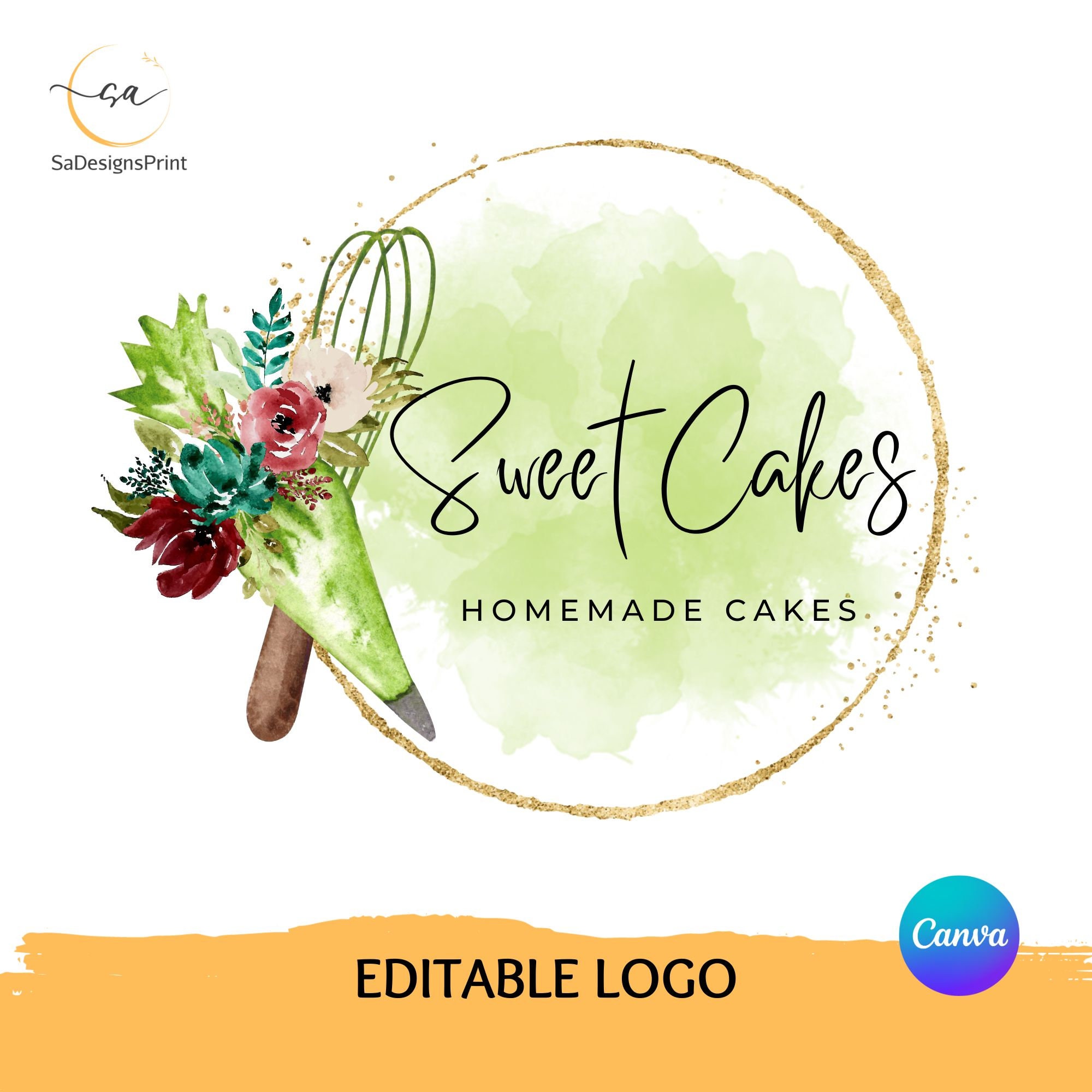 Editable Watercolor Baking Logo for Home Bakers DIY Bakery Logo for ...